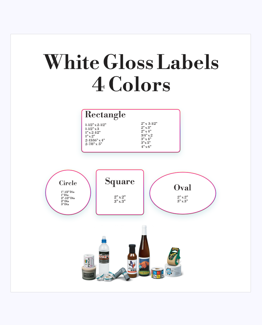 Buy White Gloss Labels, 4-Colors, Custom Printed at MyGeoPrint